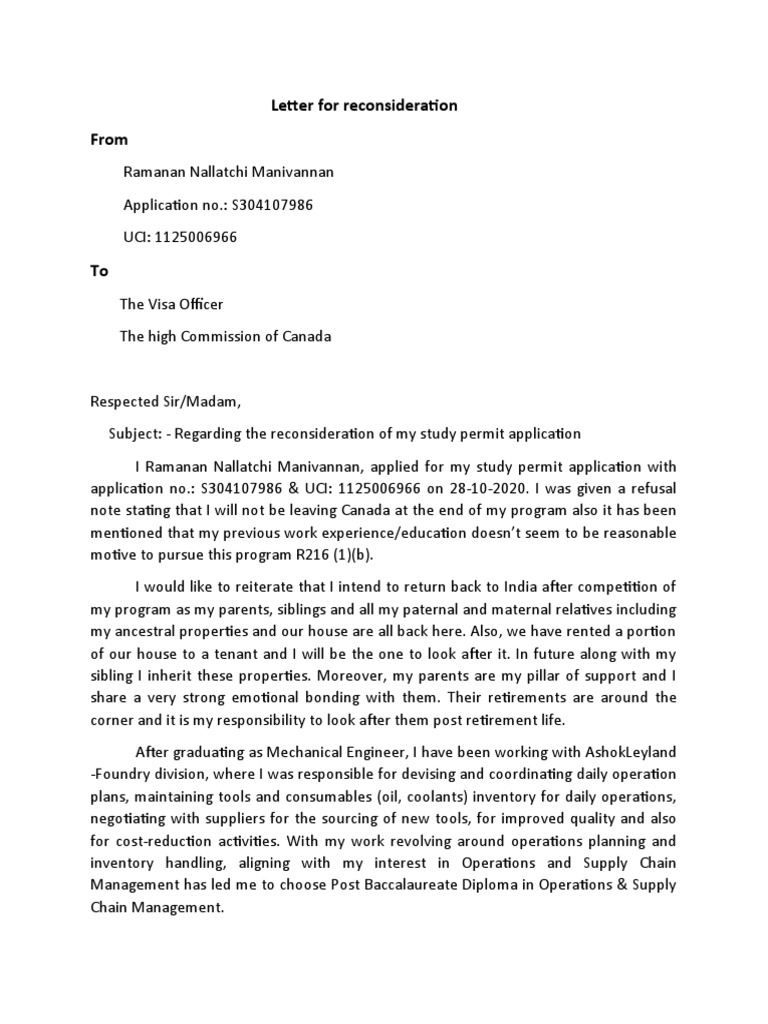 Letter of Reconsideration | PDF