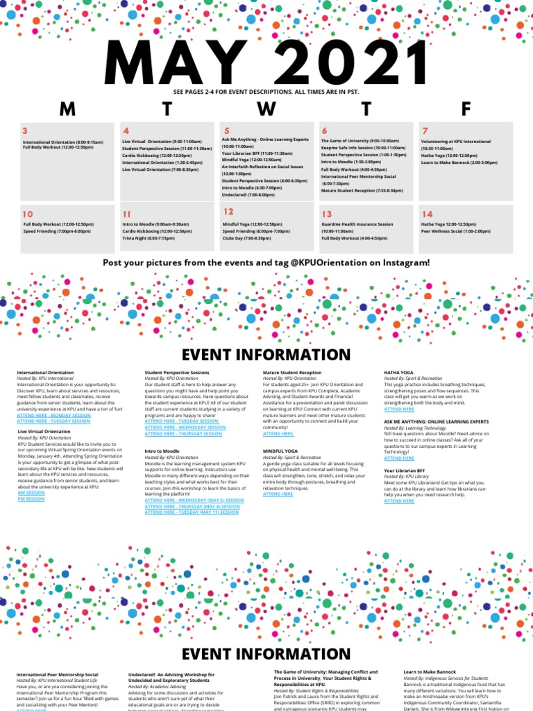 KPU Orientation Summer 2021 Calendar | PDF | Educational Technology ...