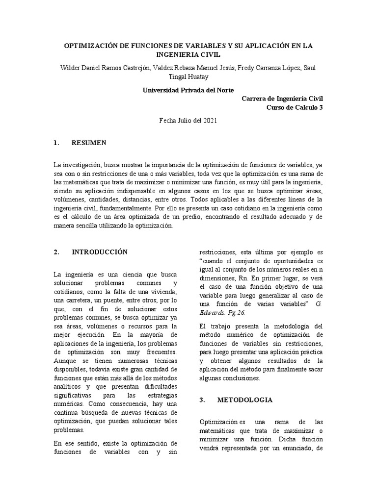 Optimización De Funciones De Variables Sin Restricciones Pdf