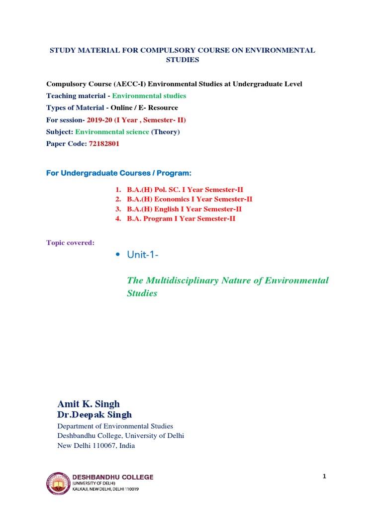 Unit-1-: Environmental Studies | PDF | Rock (Geology) | Atmosphere Of Earth
