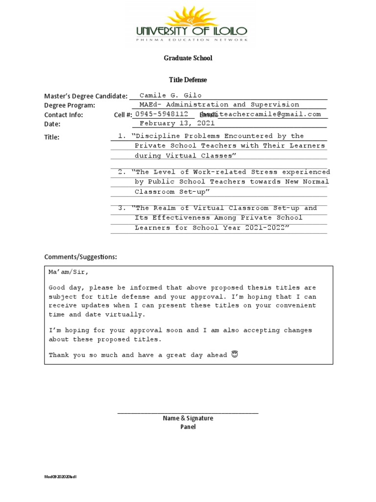 THESIS-Title Defense Form | PDF | Human Nature | Learning