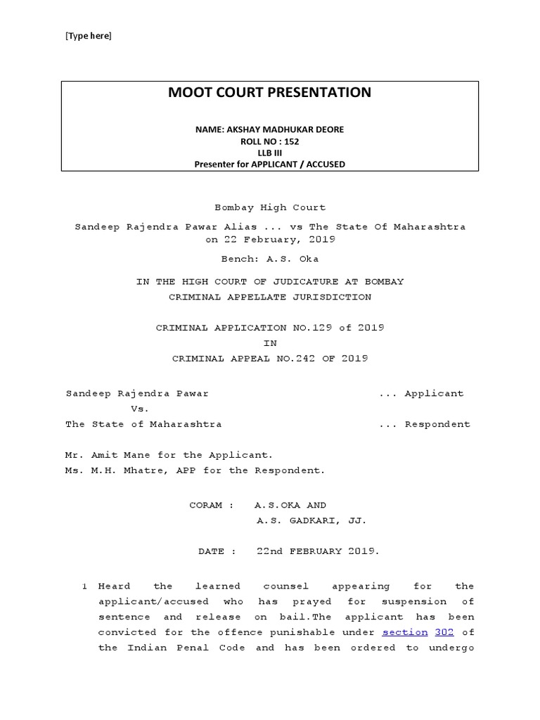 Moot Court Presentation Criminal | PDF | Bail | Courts
