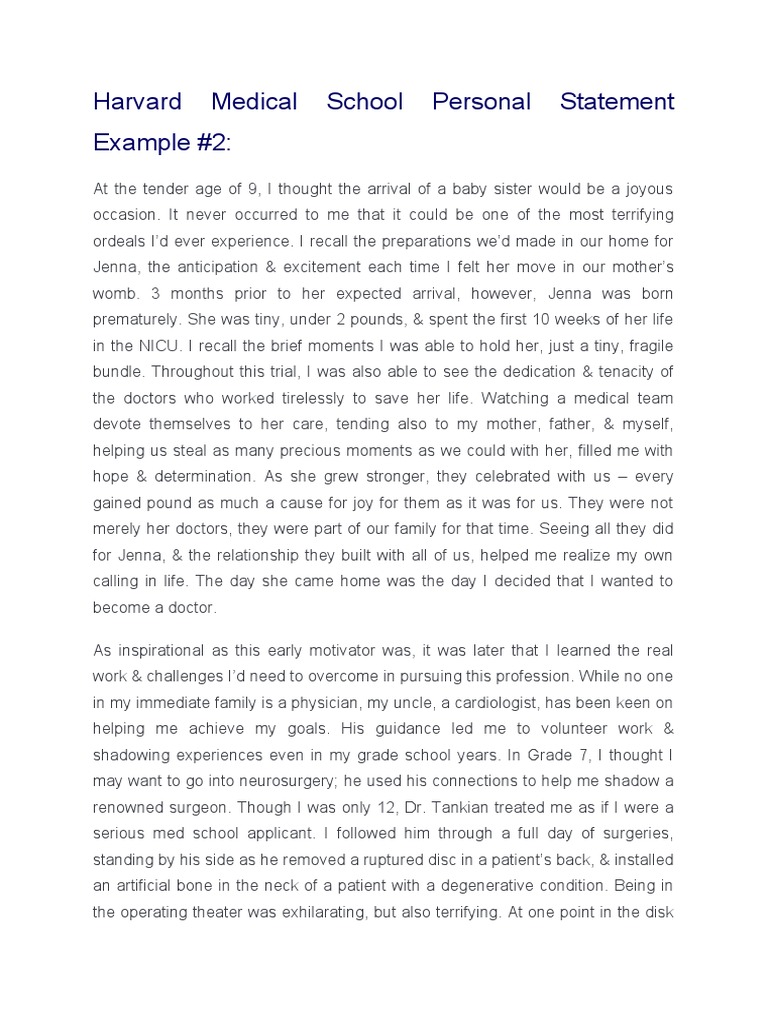 Harvard Medical School Personal Statement | PDF | Neonatal Intensive ...