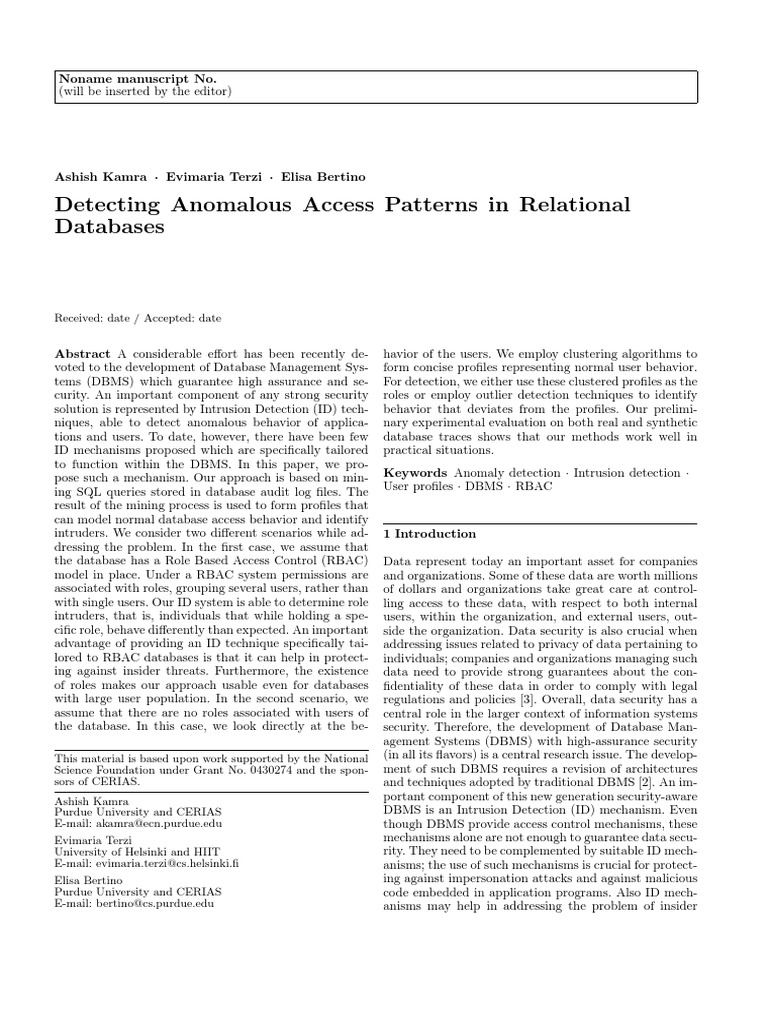 Detecting Anomalous Access Patterns In Relational Pdf Relational Model Databases