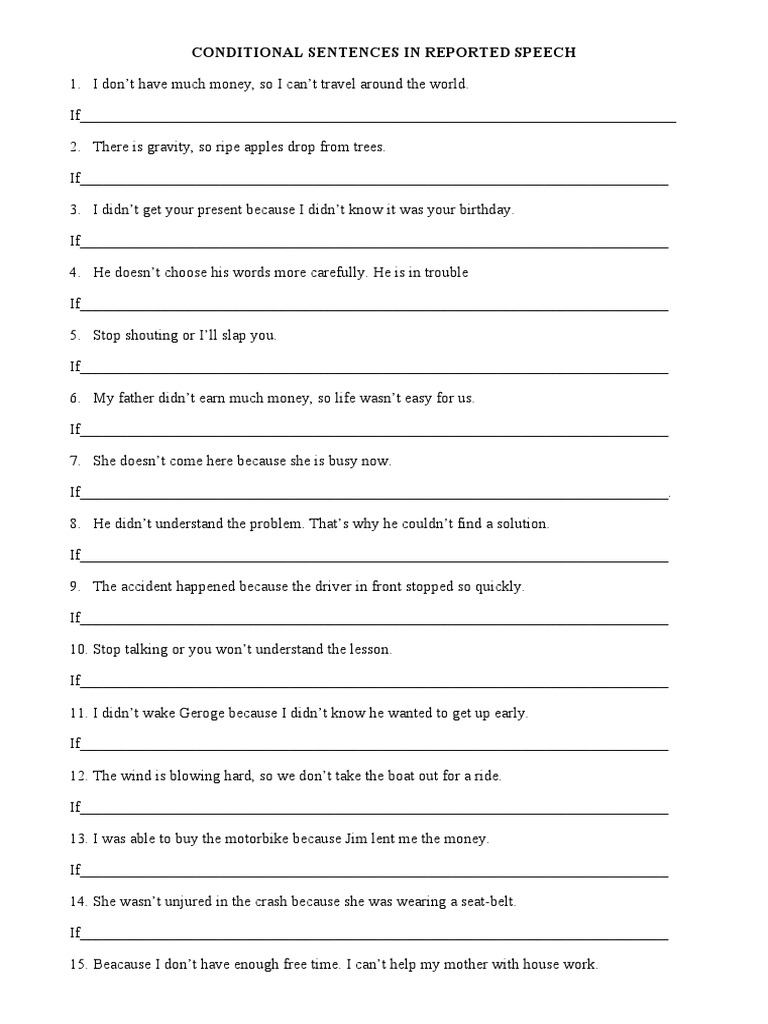 Topic 5b CONDITIONAL SENTENCES IN REPORTED SPEECH | PDF