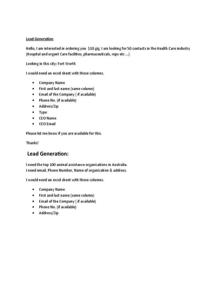 Lead Generation | PDF | Microsoft Excel | Computing