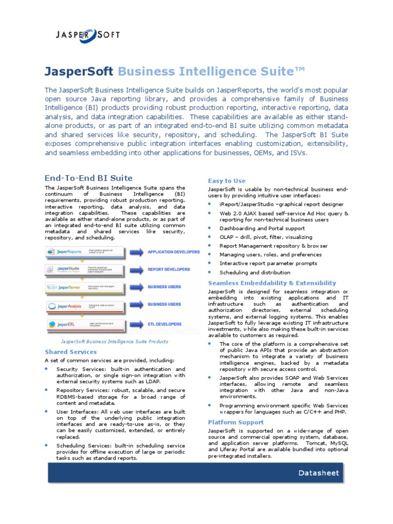 Jaspersoft: Business Intelligence Suite™ | PDF | Data Warehouse | Data Management