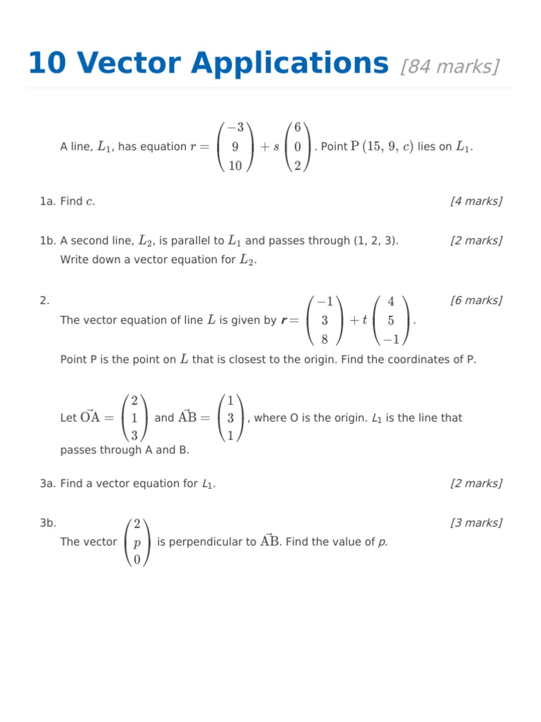 10 Vector Applications - QP | PDF | Linear Algebra | Elementary Mathematics