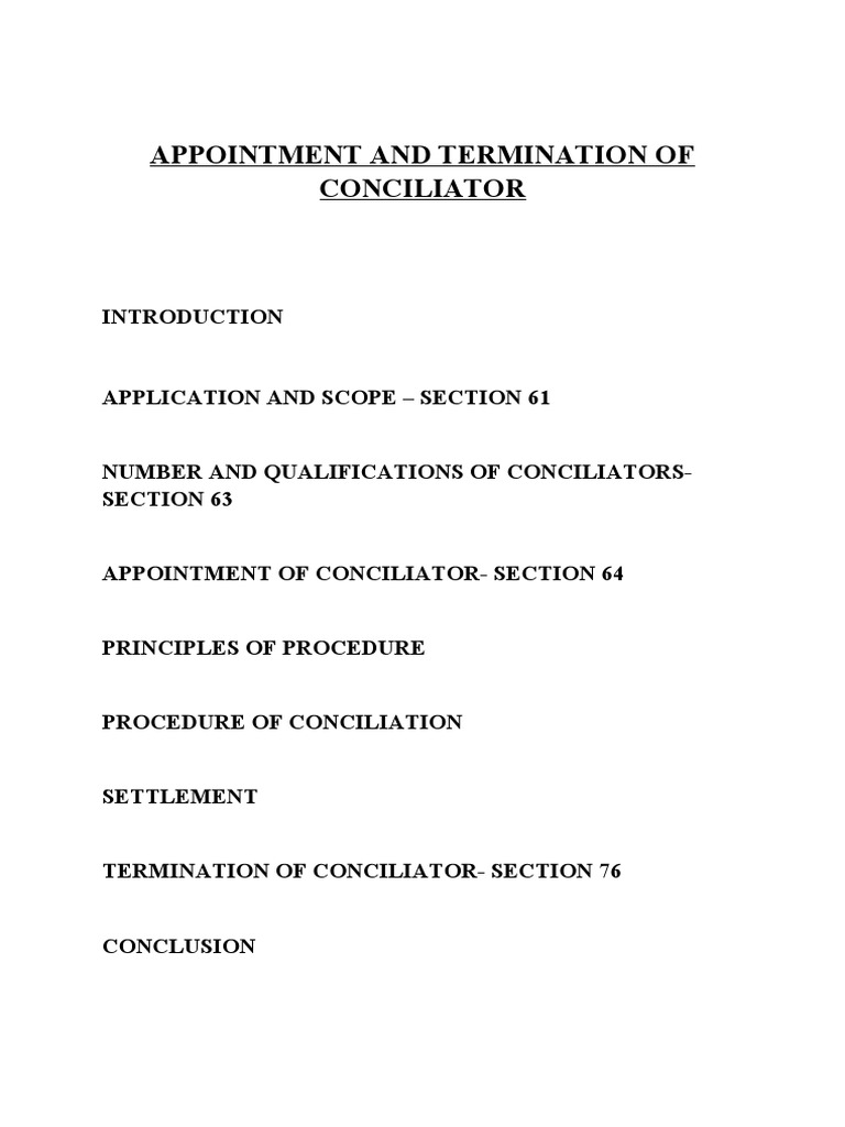 Appointment and Termination of Conciliator | PDF | Alternative Dispute ...