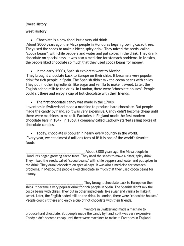 Sweet History | PDF | Chocolate | Cocoa Bean