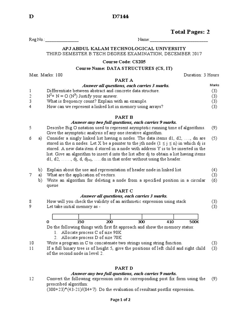 Question-Regular-Cs205 Data Structures (CS, It), December 2017 | PDF | Algorithms And Data ...