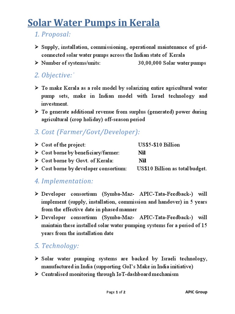 Solar Pumps Project Proposal For Kerala. | PDF | Solar Power | Kerala