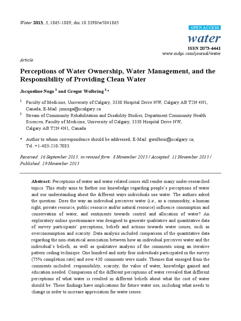 Water: Perceptions of Water Ownership, Water Management, and The ...