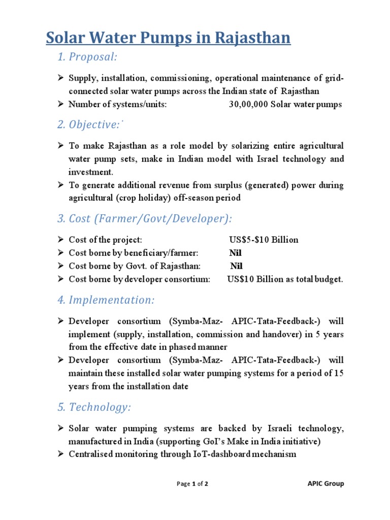 Rajasthan Solar Water Pump Proposal | PDF | Solar Power | Electrical Grid