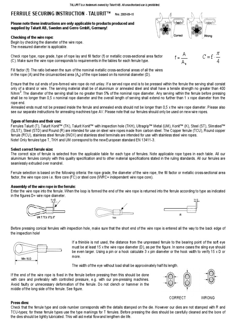 Intal T Ferrule Securing Instructions | PDF | Wire | Rope