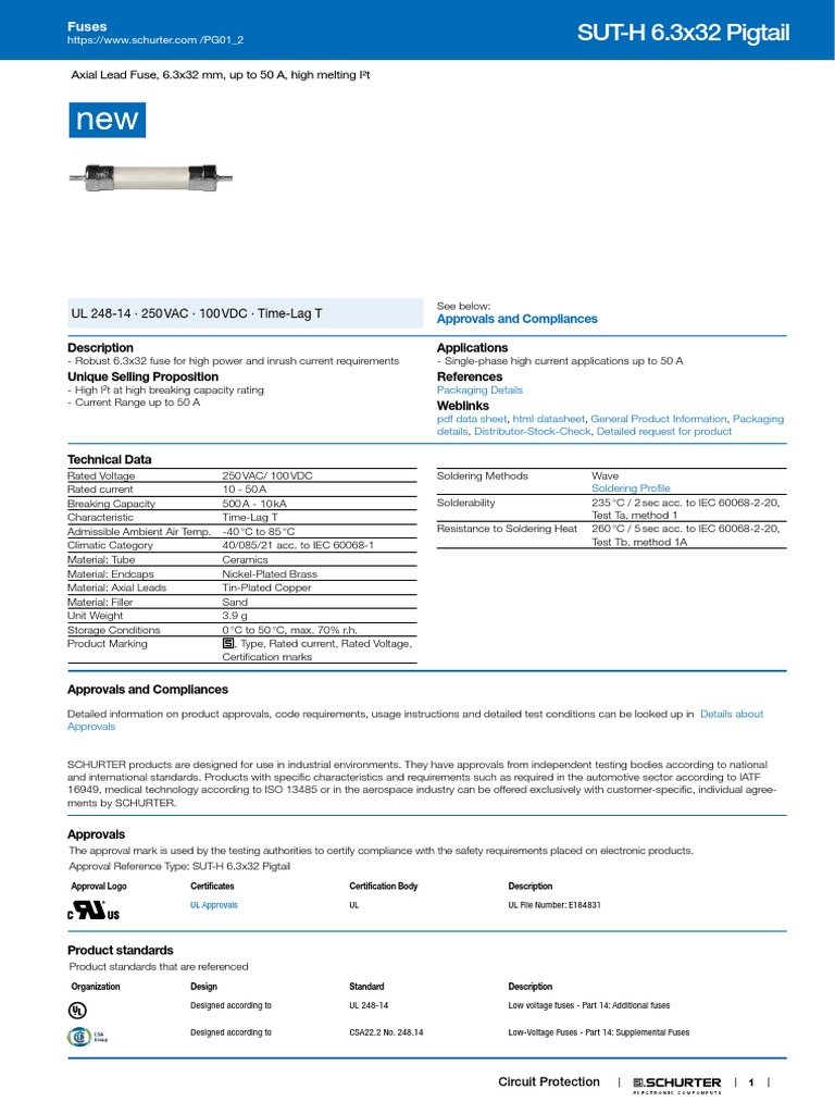 UL 248-14 250 VAC 100 VDC Time-Lag T: Axial Lead Fuse, 6.3x32 MM, Up To ...