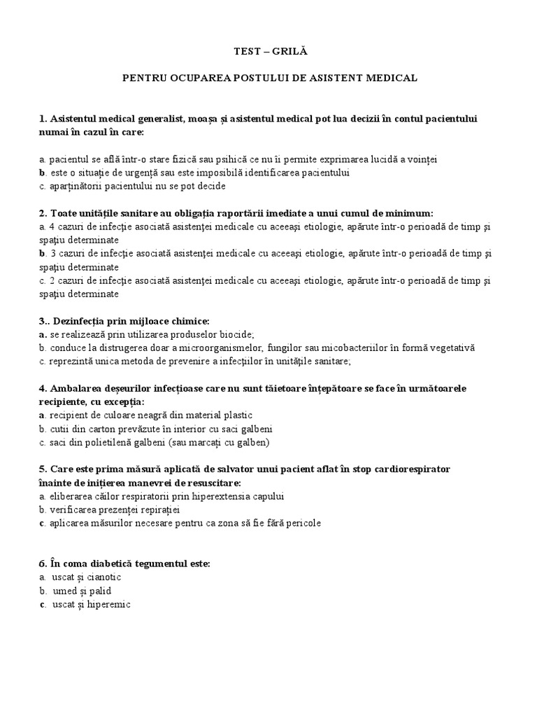 ASISTENT MEDICAL Grila | PDF