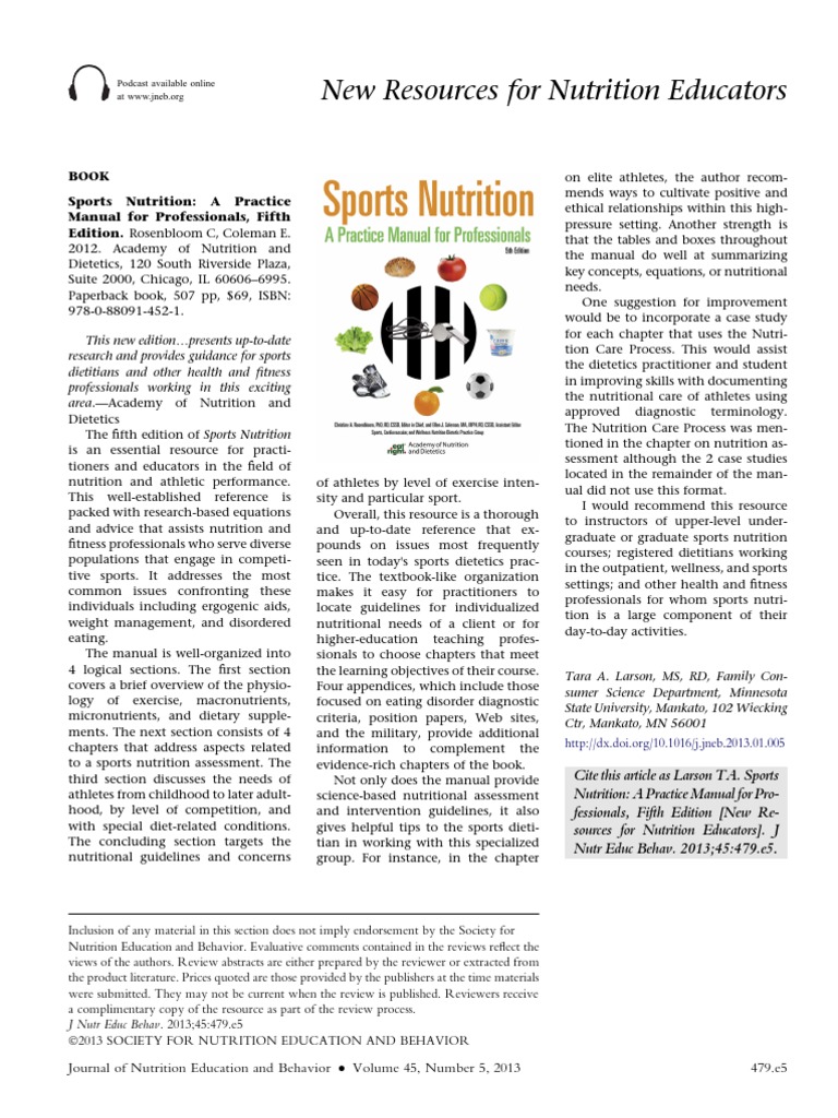 Coek - Info Sports Nutrition A Practice Manual For Professiona | PDF ...