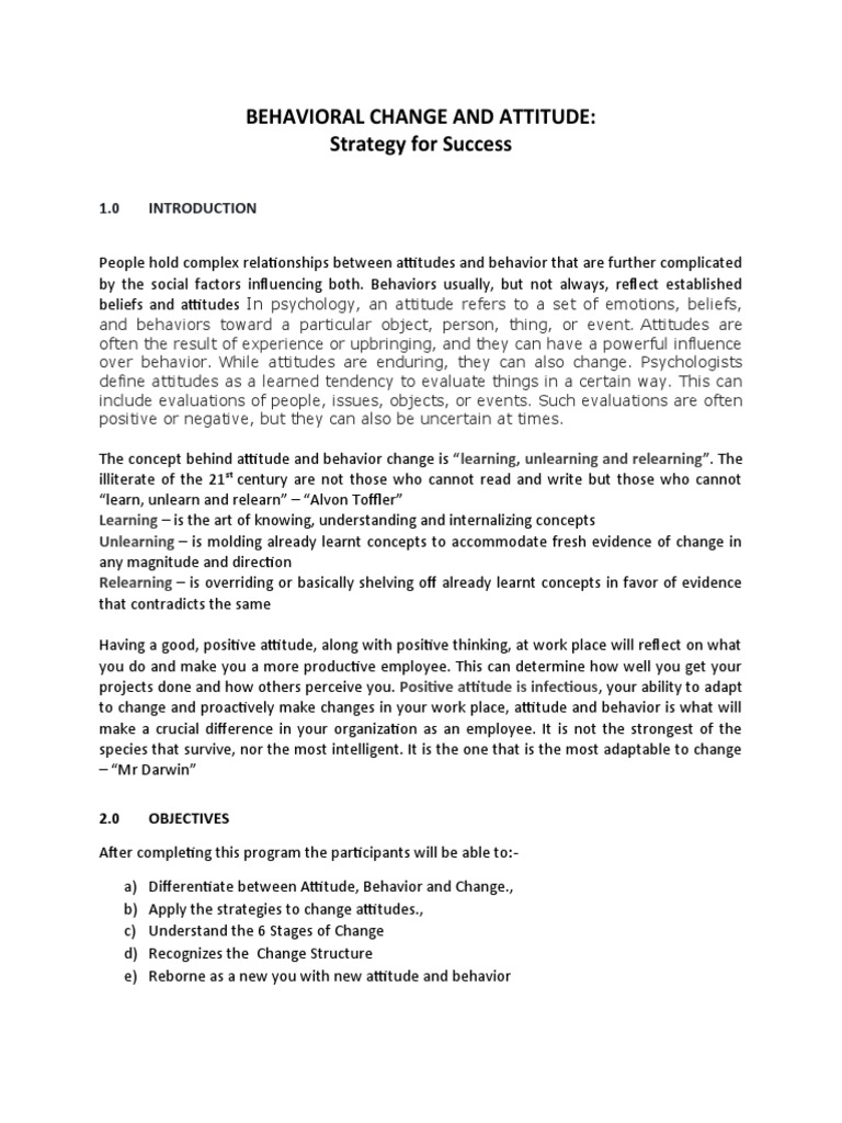 Attitude, Behavior and Change | PDF | Attitude (Psychology) | Behavior