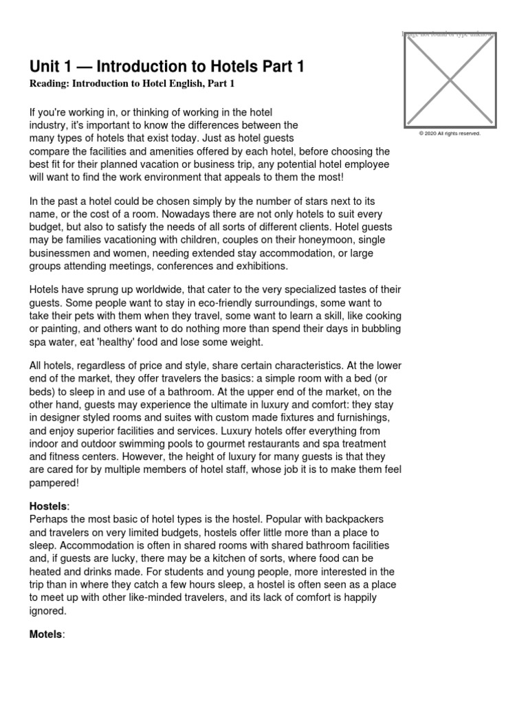 English4Hotels - Unit 1 Introduction To Hotel English, Part 1 Reading ...