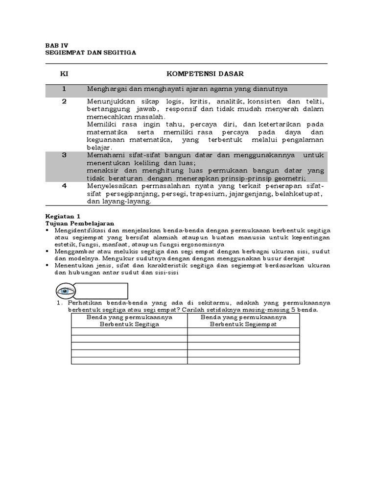 LKS BAB IV Kls 7 (SEGIEMPAT DAN SEGITIGA) | PDF