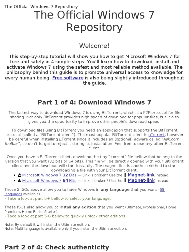 The Official Windows 7 Repository | PDF | Bios | Windows 7