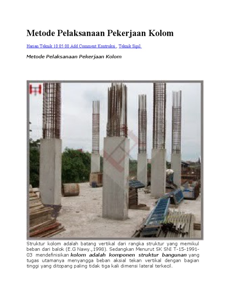 Metode Pelaksanaan Pekerjaan Kolom | PDF | Teknologi & Rekayasa