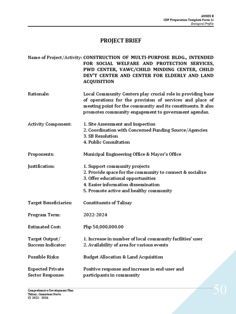ANNEX B. Form 3b Project Brief | PDF | Health Care | Preventive Healthcare