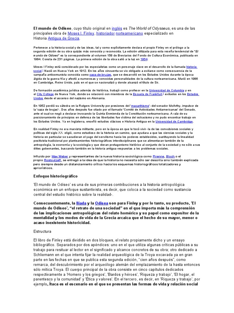 Finley Moses El Mundo de Odiseo | PDF | Homero | Historiografía
