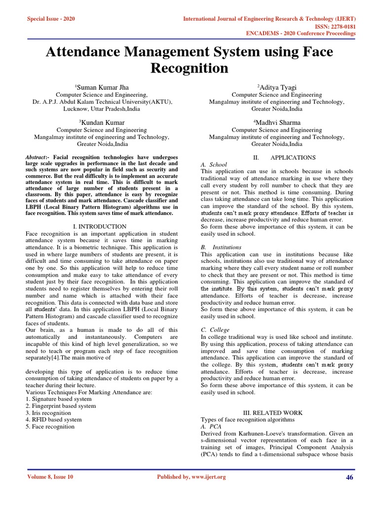 Attendance Management System Using Face Recognition | PDF | Principal ...