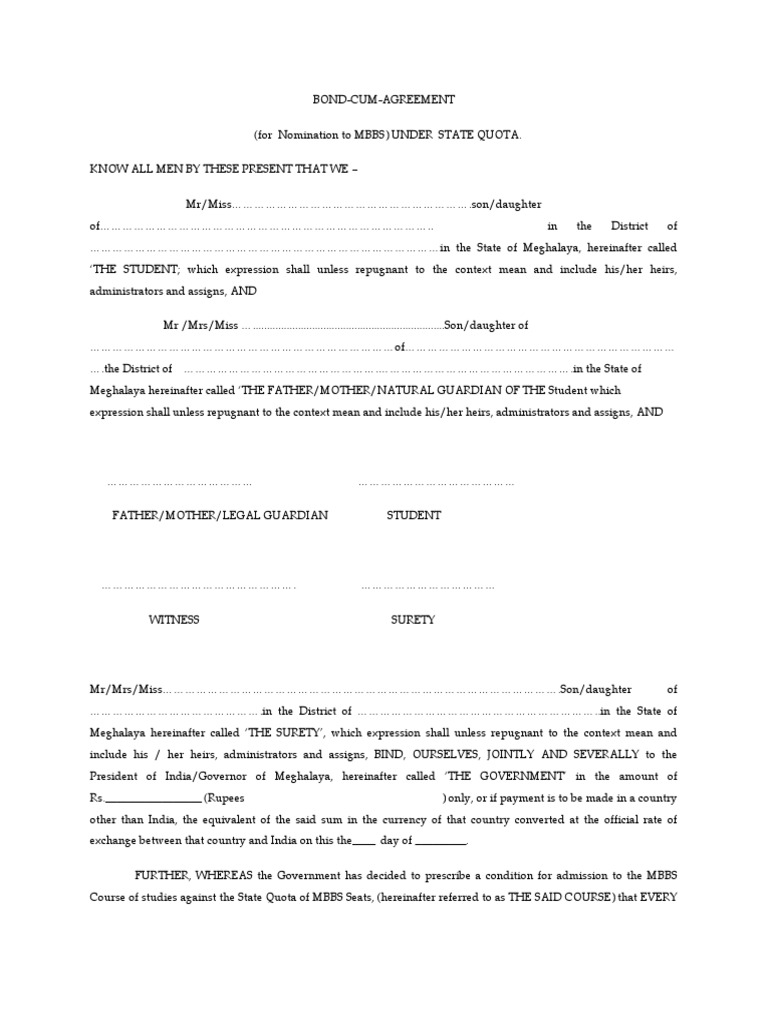 Bond Cum Agreement MBBS | PDF | Surety | Common Law