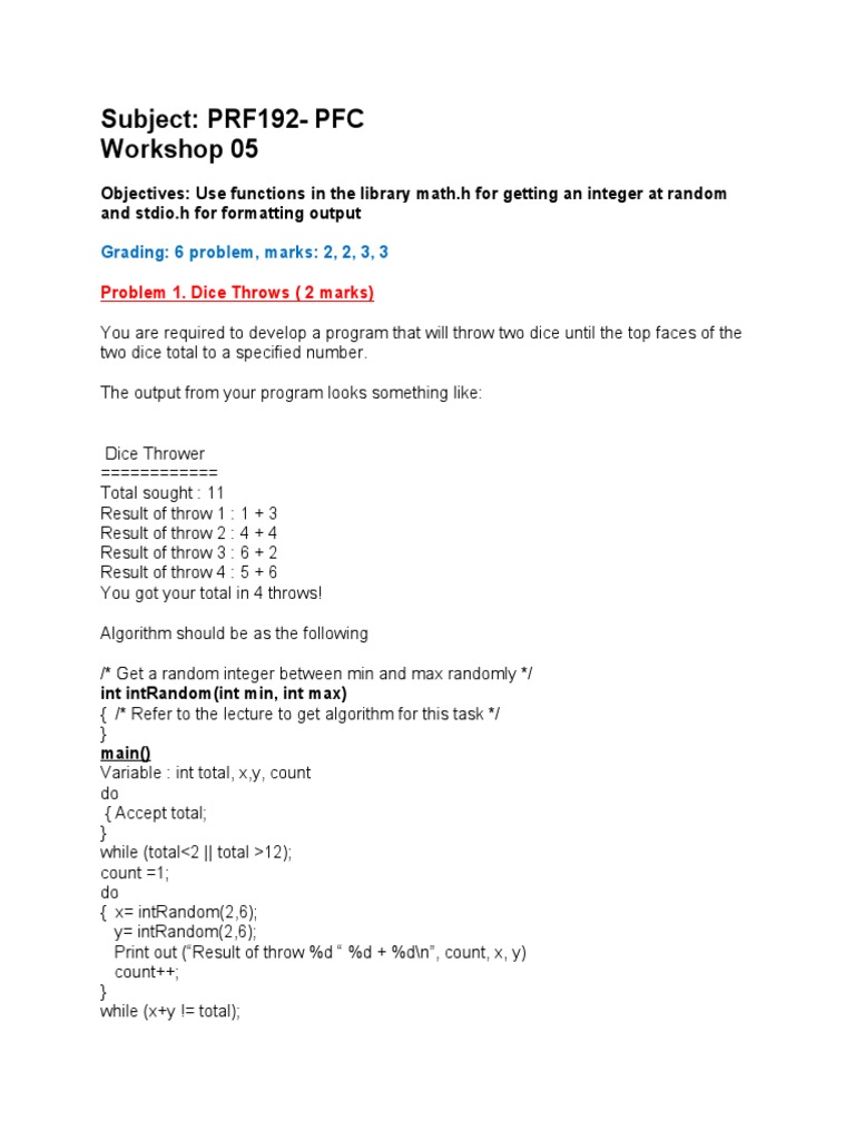 Subject: PRF192-PFC Workshop 05 | PDF | Computer Standards | Computer Programming