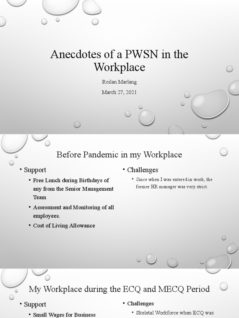 Anecdotes of A PWSN in The Workplace | PDF | Labor | Employment