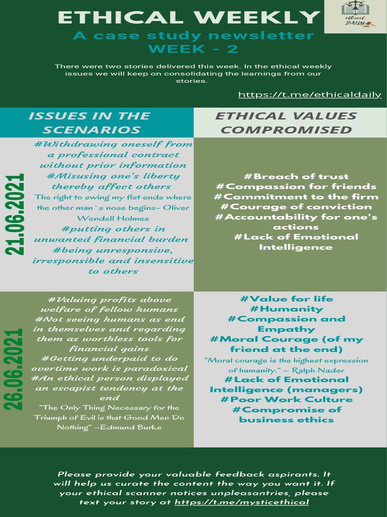 Ethical Weekly: A Case Study Newsletter Week - 2 | PDF | Compassion ...