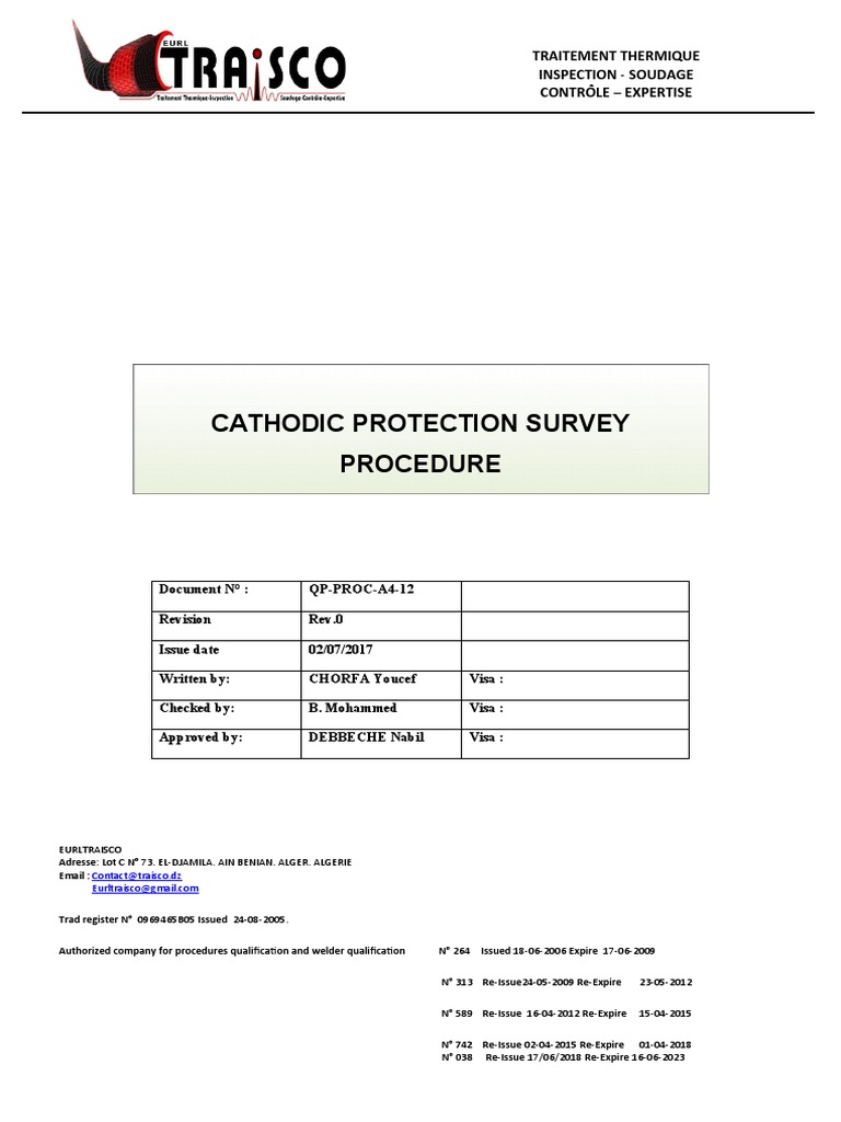 Cathodic Protection Survey Procedure | PDF | Cathode | Corrosion