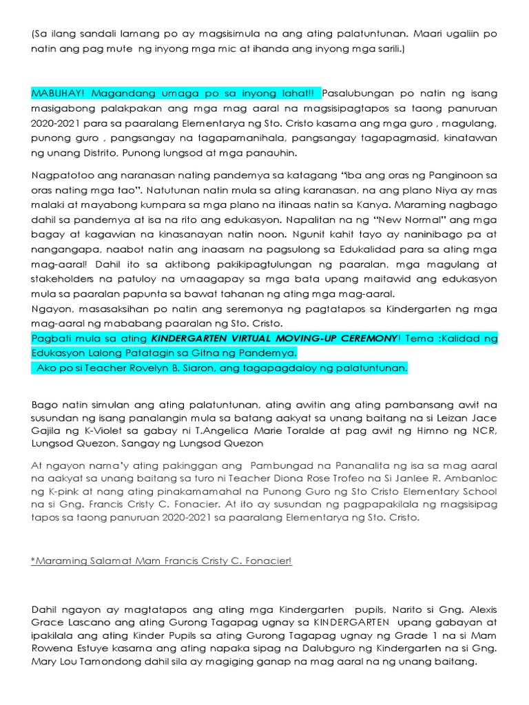 2021 Script For Moving Up | PDF