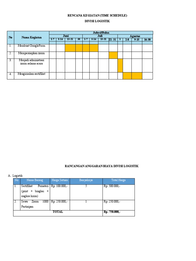 Time Schedule DIV. Logistik | PDF