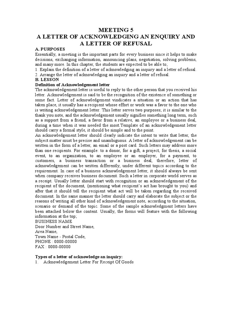 A Letter Acknowledge of An Enquiry | PDF | Receipt | Inquiry