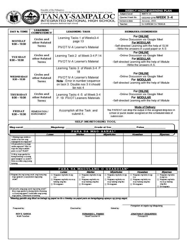 WHLP and LAS MATH 10 Q2 Week 3 4 | PDF