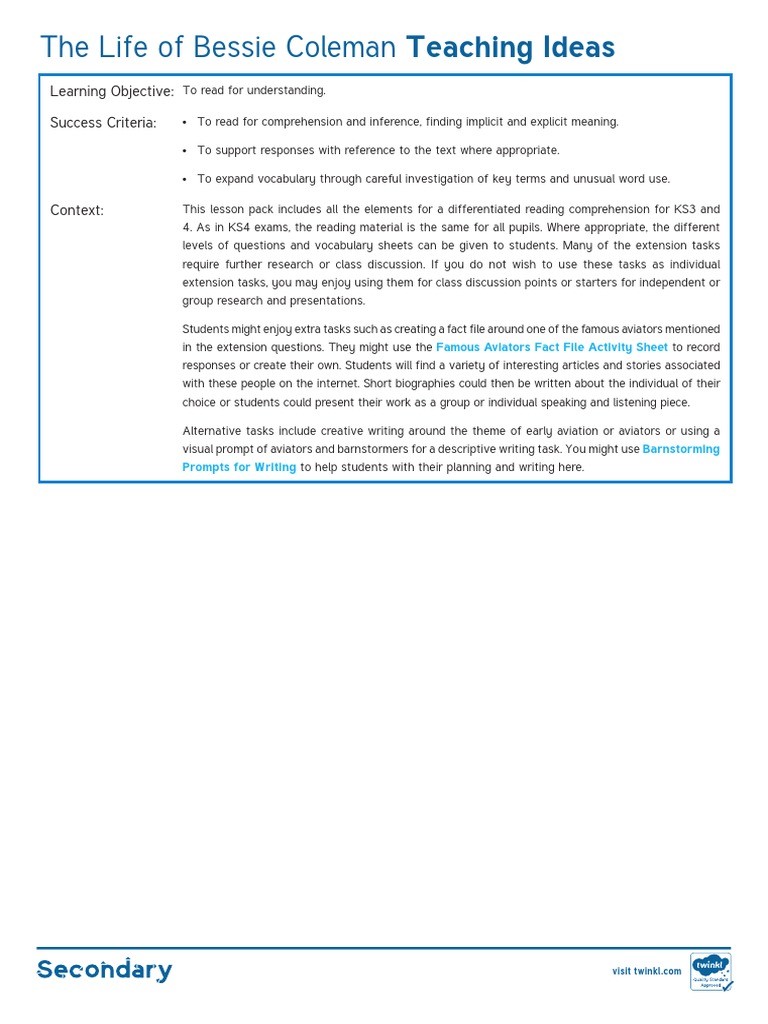 #The Life of Bessie Coleman Teaching Ideas | PDF