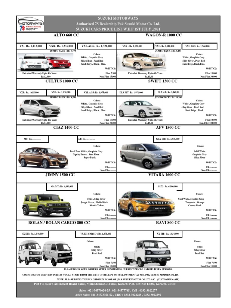 Suzuki Cars Price List 1ST July-2021 | Download Free PDF | Automotive ...