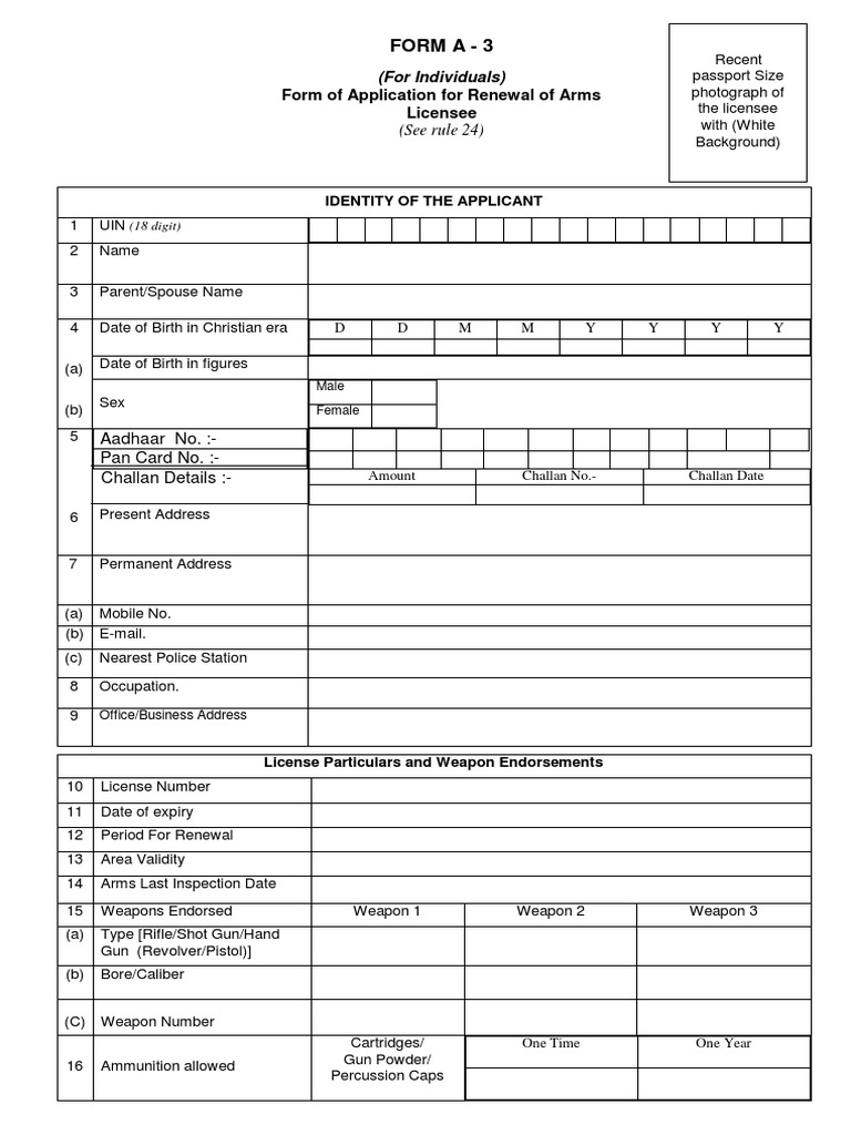 Application for Renewal of an Individual Arms License | PDF | Caliber ...