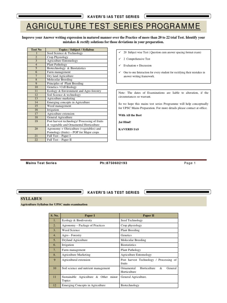Agriculture Test Series Programme | PDF | Plant Breeding | Agriculture