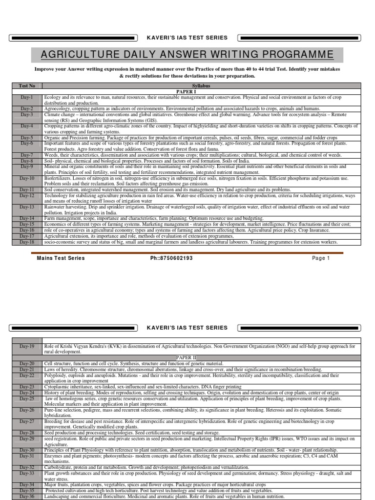 Agriculture Daily Answer Writing Program | PDF | Plant Breeding ...