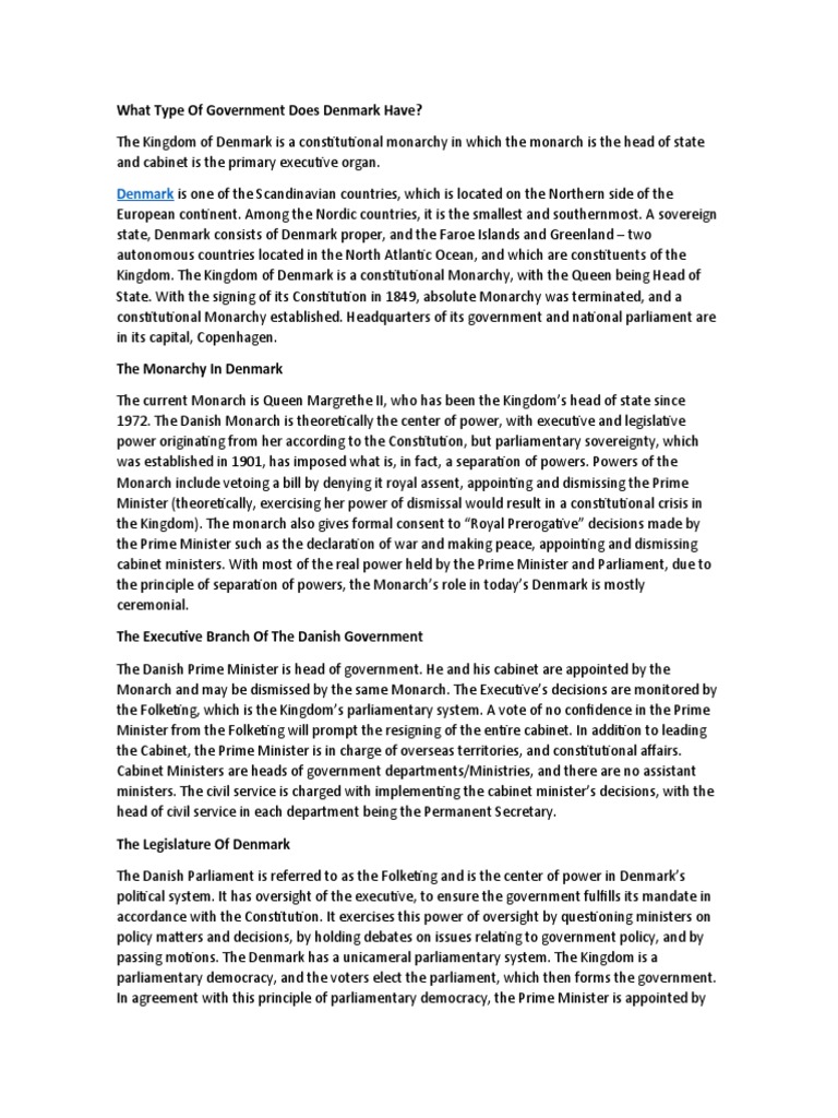 What Type of Government Does Denmark Have | PDF | Denmark | Separation ...