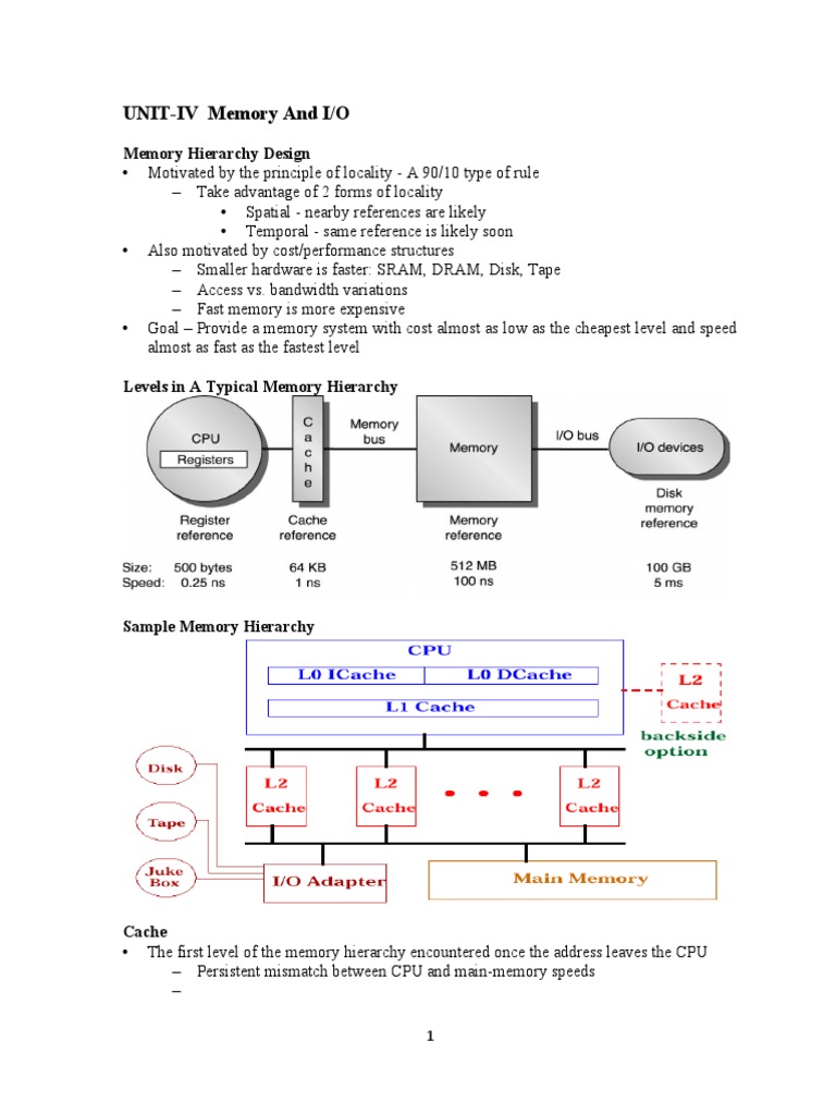 UNIT-IV Memory and I/O | Download Free PDF | Random Access Memory | Cpu Cache