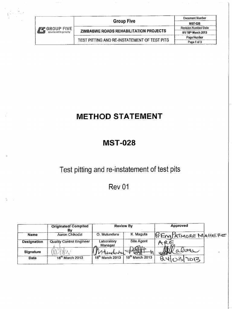 Test Pitting and Reinstatement of Test Pits | PDF