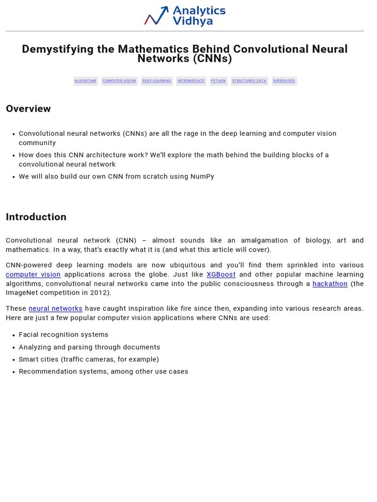 Demystifying The Mathematics Behind Convolutional Neural Networks (CNNS ... Demystifying The Mathematics Behind Convolutional Neural Networks (CNNS ...