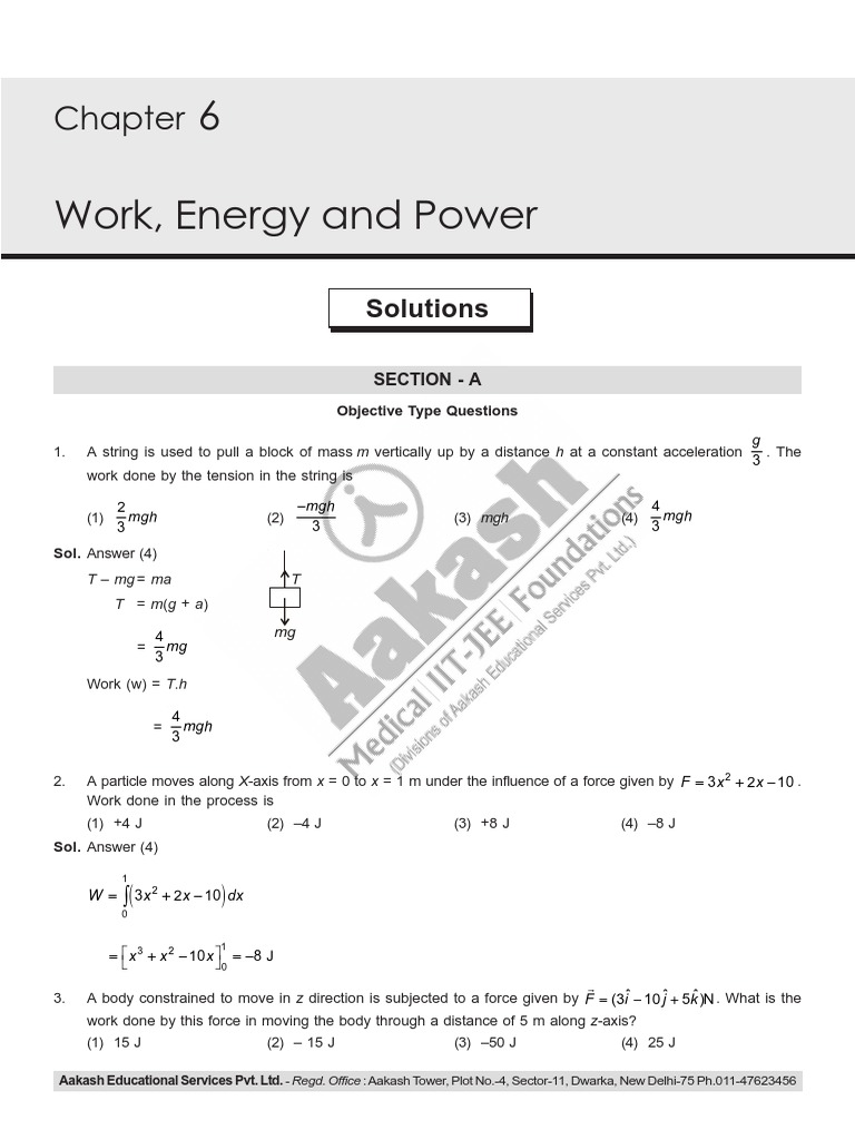 6 Work, Energy and Power: Solutions | PDF | Collision | Temporal Rates