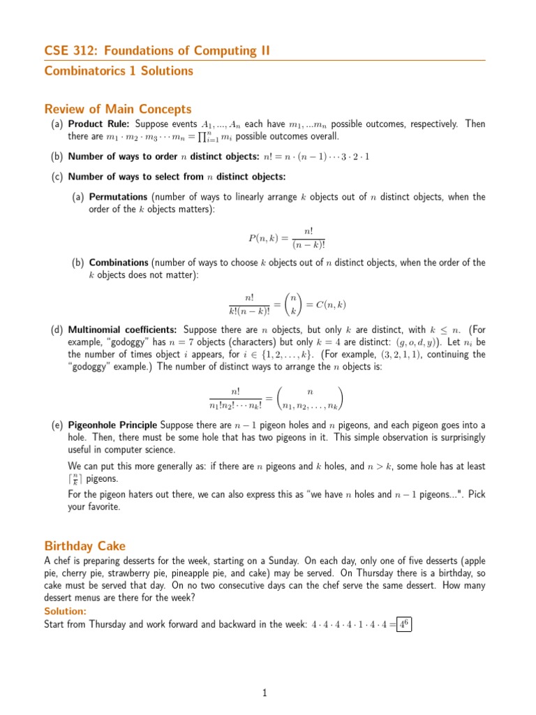 CSE 312: Foundations of Computing II Combinatorics 1 Solutions | Download Free PDF ...